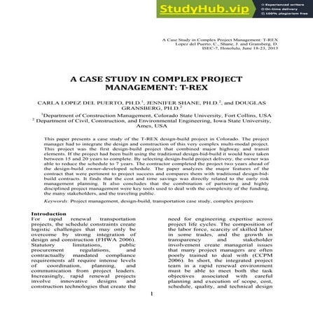 A Case Study In Complex Project Management T-Rex | PDF