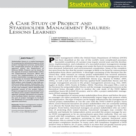 A CASE STUDY OF PROJECT AND STAKEHOLDER MANAGEMENT FAILURES LESSONS ...