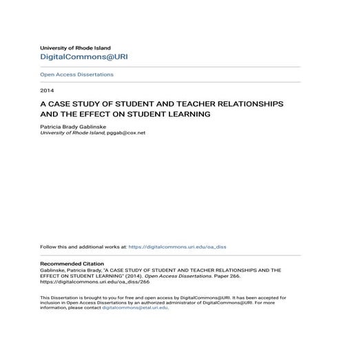 A case study of student and teacher relationships and the effect | PDF