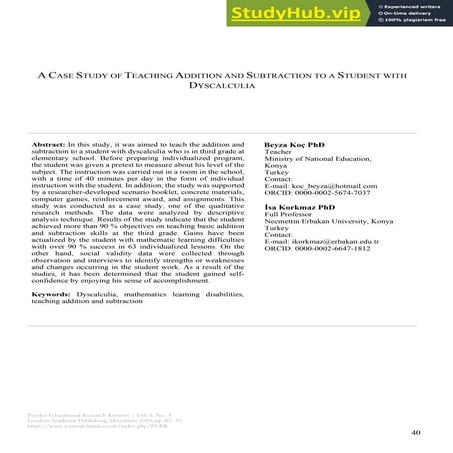 A Case Study Of Teaching Addition And Subtraction To A Student With ...