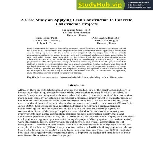 A Case Study On Applying Lean Construction To Concrete | PDF