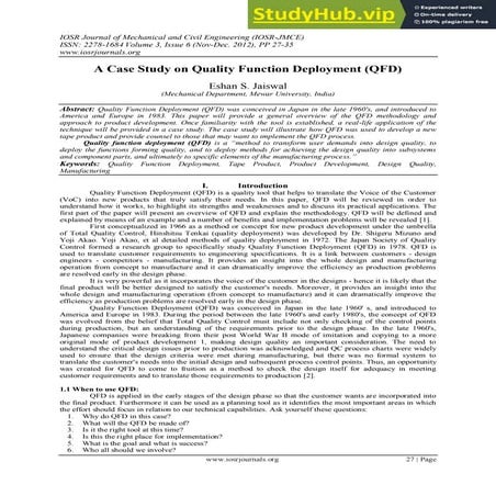 A Case Study On Quality Function Deployment (QFD | PDF