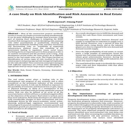 A Case Study On Risk Identification And Risk Assessment In Real Estate ...