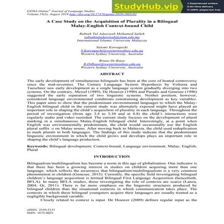 A Case Study On The Acquisition Of Plurality In A Bilingual Malay ...
