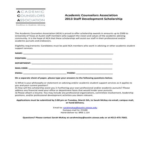 ACA 2013 Staff Development Scholarship Application | PDF
