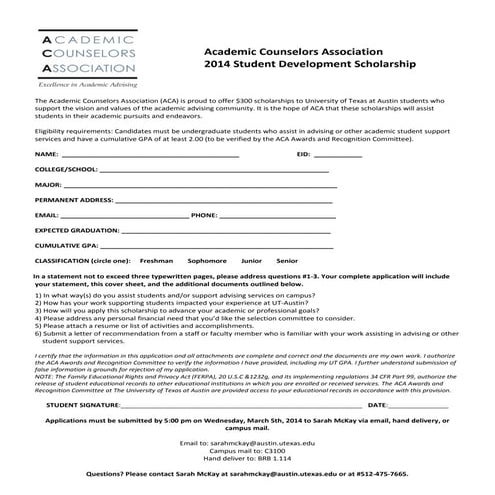 ACA student scholarship form 2014 | PDF