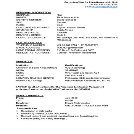 C.V for miss TN Ntuli | DOCX