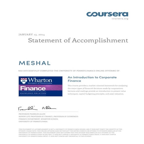 Coursera finance 2015 | PDF