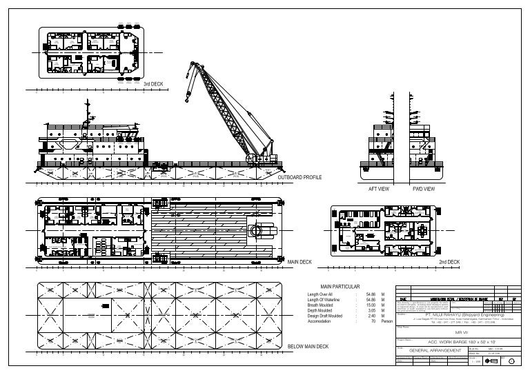 General Arrangement - Crane Barge (Accomodation Crane Barge) 180 Feet
