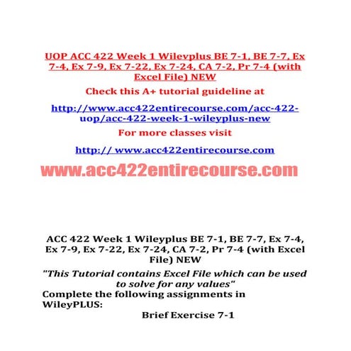 Acc 422-week-1-wileyplus-be-7 | PPT