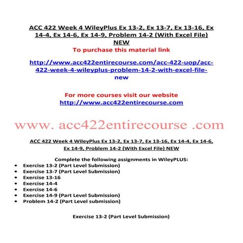 Acc 422-week-4-wiley plus-ex-13 | PDF