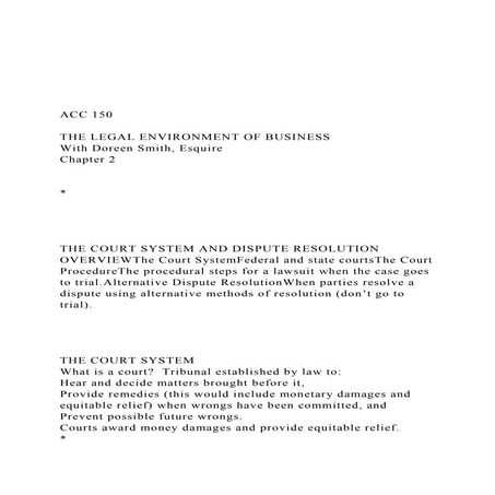 ACC 150THE LEGAL ENVIRONMENT OF BUSINESSWith Doreen .docx