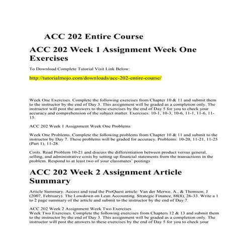 Acc 202 entire course | DOCX | Business Accounting & Finance | Business