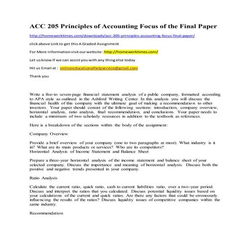 Acc 205 principles of accounting focus of the final pape1 | DOCX