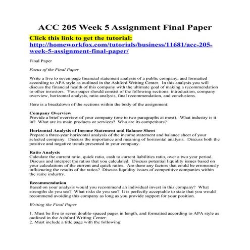 Acc 205 week 5 assignment final paper | DOC