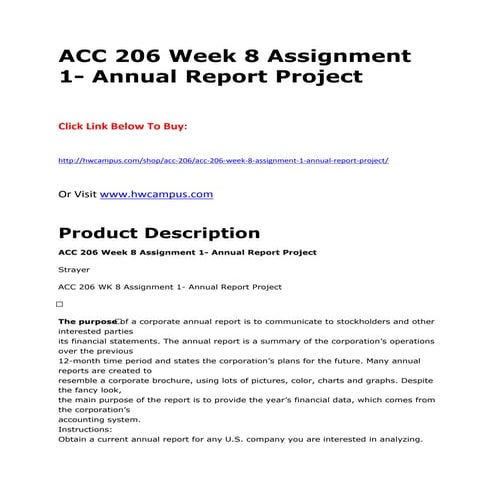 206 week 8 assignment 1 annual report project | PDF