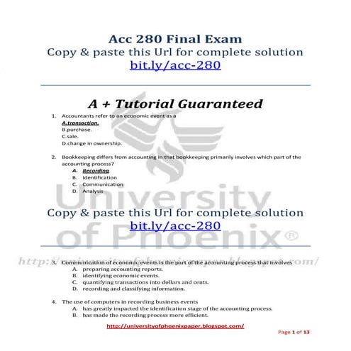 Acc 280 final exam , university of phoenix final exams study guide ...