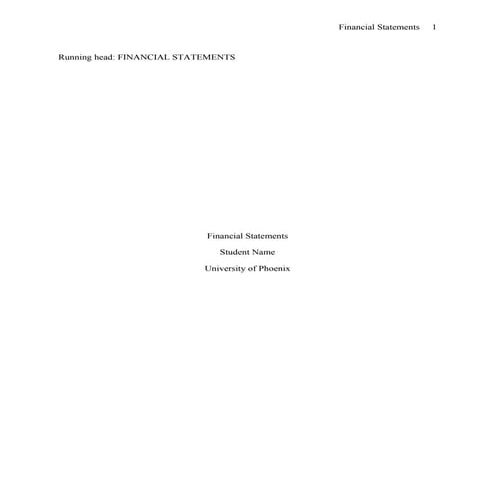 Acc 280 week 1 assignment financial statements paper | DOC