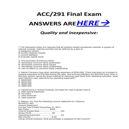 Acc 291 final exam | DOCX
