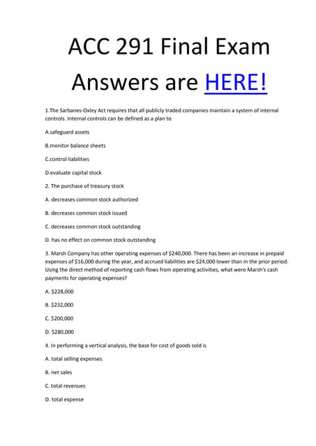Acc 291 acc291 final exam correct 100% | PDF