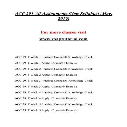 ACC 291T Education Organization / snaptutorial.com