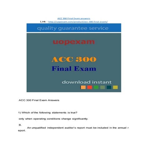 ACC 300 Final Exam answers 2015 version | PDF
