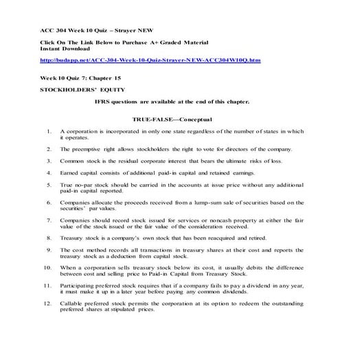 Acc 304 week 10 quiz – strayer new | DOCX