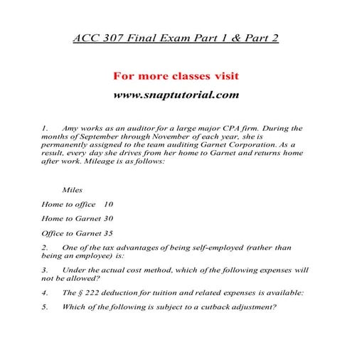 Acc 307 Success Begins / snaptutorial.com