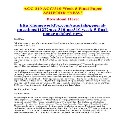 Acc 310 acc310 week 5 final paper ashford new | DOCX