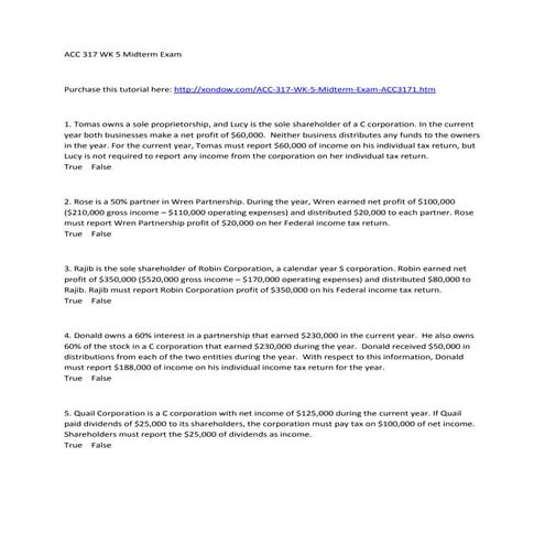 Acc 317 wk 5 midterm exam | DOCX