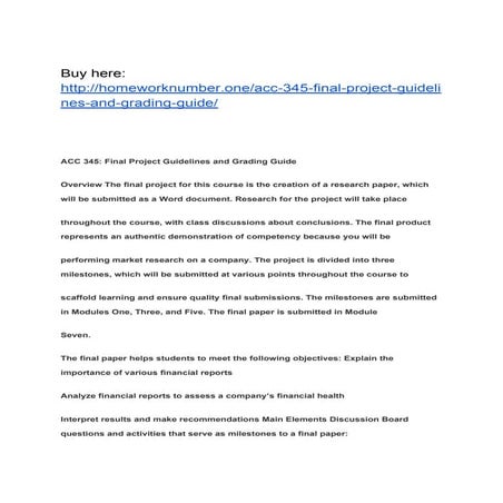 ACC 345: Final Project Guidelines and Grading Guide | PDF