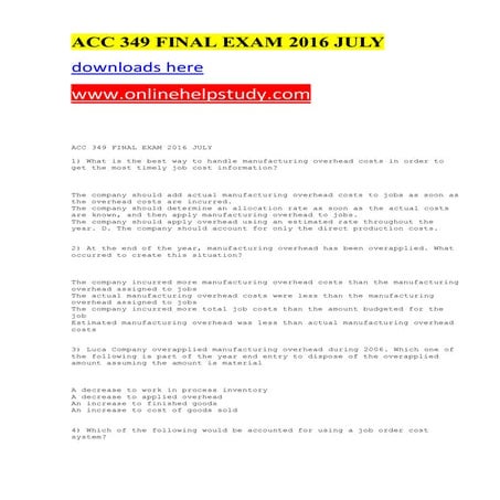 Acc 349 final exam 2016 july | PDF