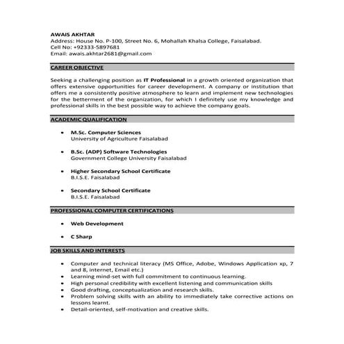 CV of Awais Akhtar | PDF