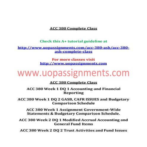 Acc 380 Entire Course NEW | DOCX | Business Accounting & Finance | Business