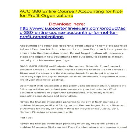 Acc 380 entire course accounting for not for-profit organizations | DOCX