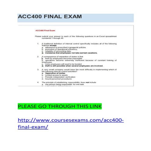 Acc400 final exam | DOCX | Educational Assessment | Education