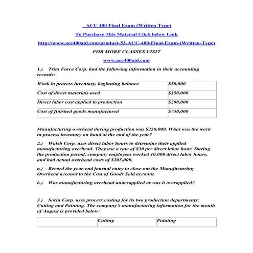 ACC 400 Final Exam Guide | PDF