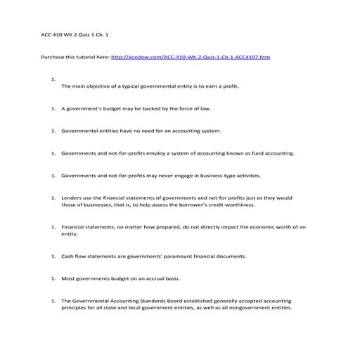 Acc 410 wk 2 quiz 1 ch. 1 | DOCX