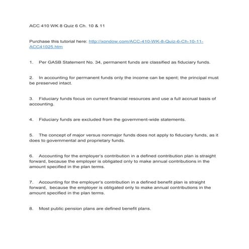 Acc 410 wk 8 quiz 6 ch. 10 & 11 | DOCX