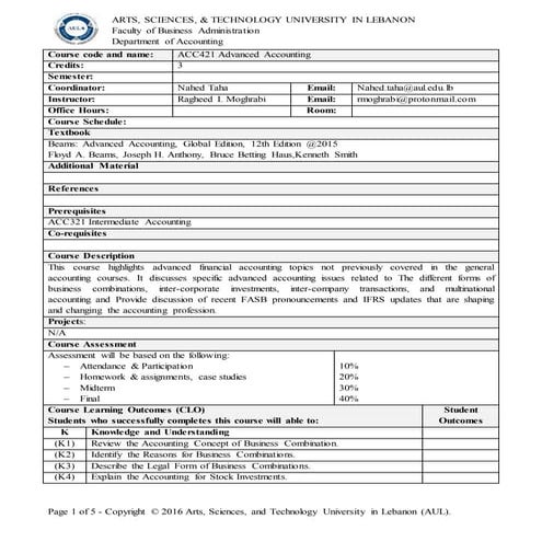 Acc421 advanced accounting syllabus (2) | DOCX