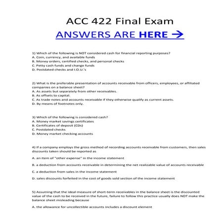 ACC 422 ACC/422 Final Exam 100% Correct | DOCX
