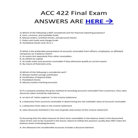 Acc 422 acc/422 final exam 100% correct answers | DOCX