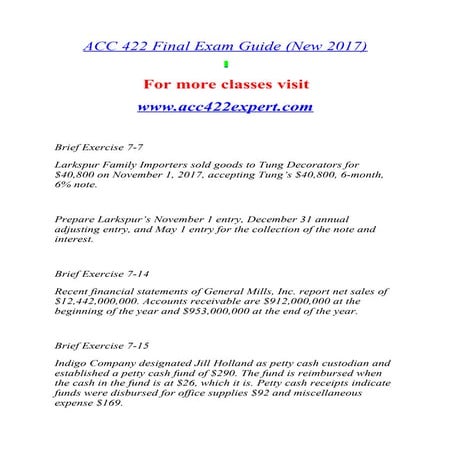 ACC 422 Final Exam Guide New 2017 seek Your Dream/acc422martdotcom | DOC