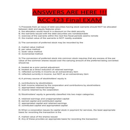 Acc 423 acc423 final exam correct 100% | DOCX