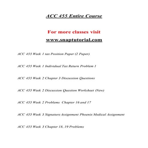 Acc 455 Enhance teaching / snaptutorial.com