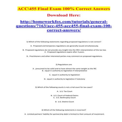 Acc455 final exam 100% correct answers | PDF