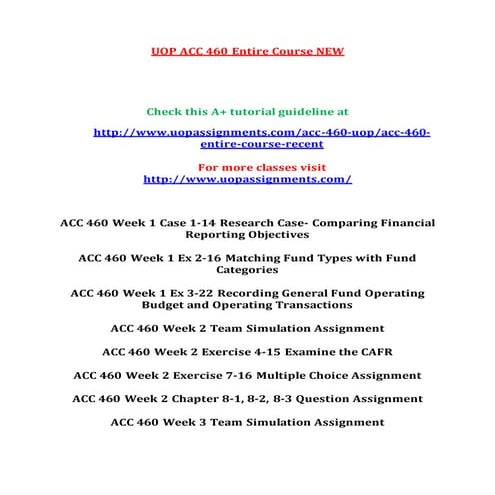 Acc 460 Entire Course NEW | DOCX