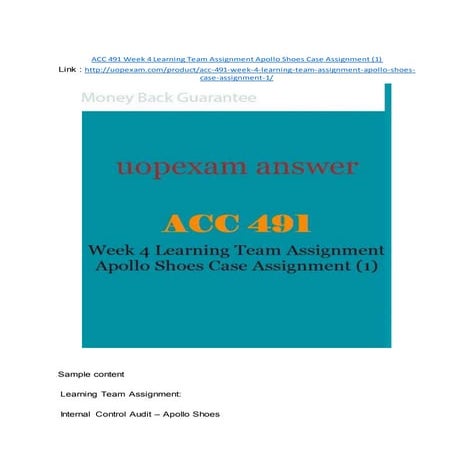 ACC 490 Week 4 LT Assignment Apollo Shoes Case Assignment 2015 version ...