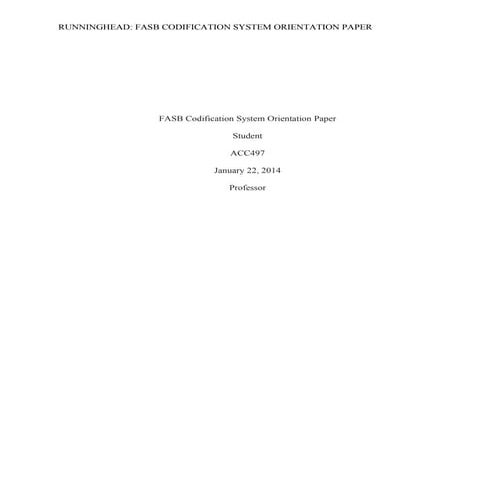 Acc497 week 1 fasb codification system orientation paper | DOC