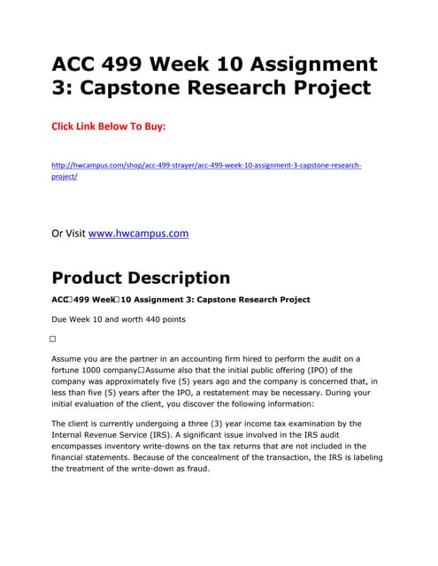 Acc 499 assignment 3 capstone research project | PDF